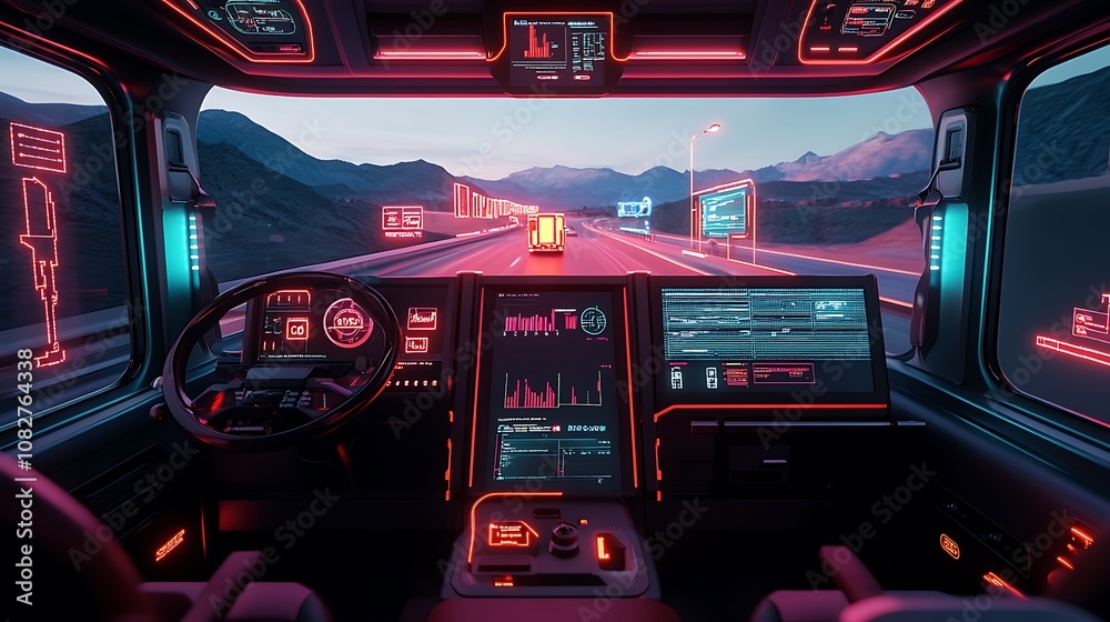 A concept image of an AI-driven dashboard in an autonomous truck ...