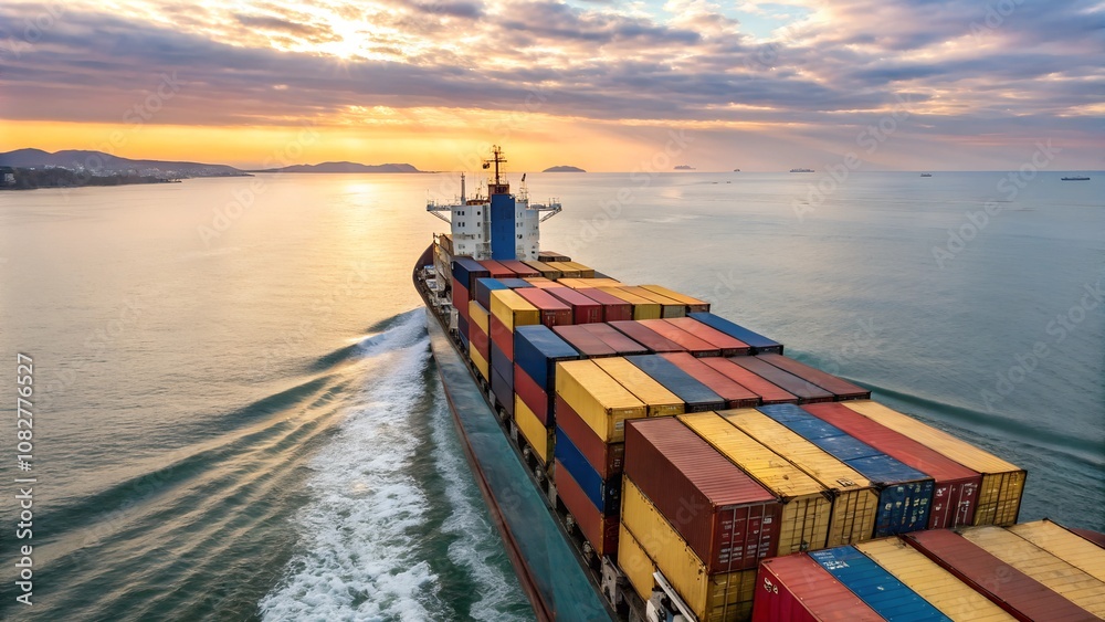 Container Ship Sunset Ocean Cargo Maritime Transportation Global Trade ...