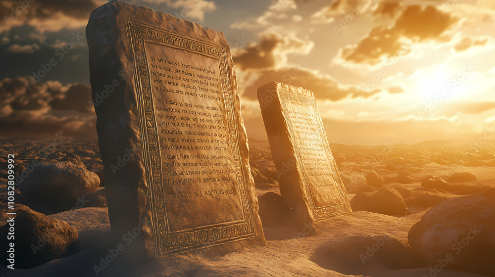 The ten commandments stone tablets inscribed with the covenant of god ...