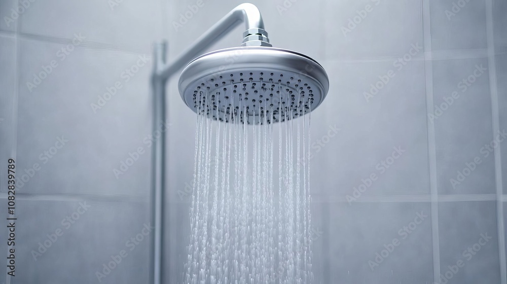 High-pressure showerhead, water spraying in powerful jets, industrial ...