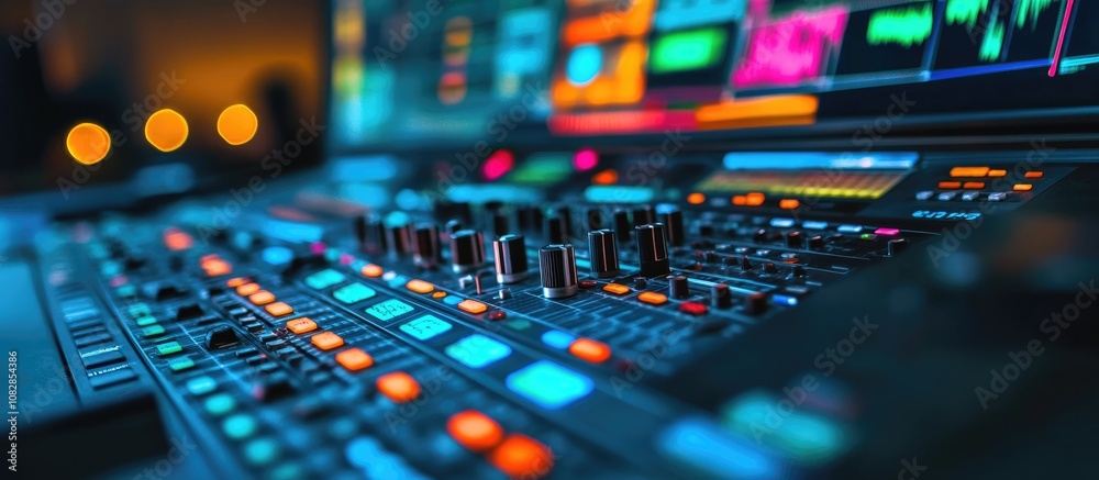 Image of a video and audio control mixing desk featuring a histogram ...