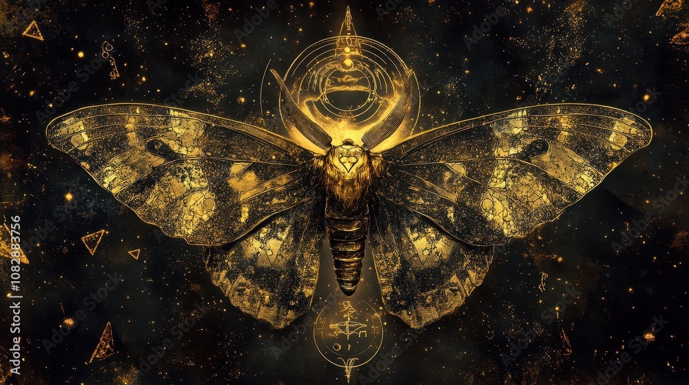 Sphinx Moth with Pharaoh Markings Emerging from Astral Lotus ...