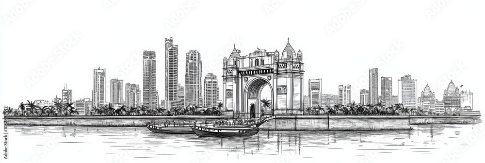 Elegant single-line drawing of Mumbai's iconic Gateway of India ...