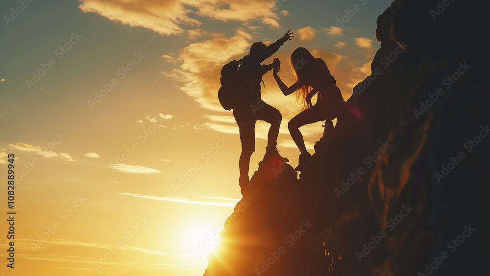 Symbolbild Teamwork - Team erreicht Ziele gemeinsam auf dem Gipfel des ...