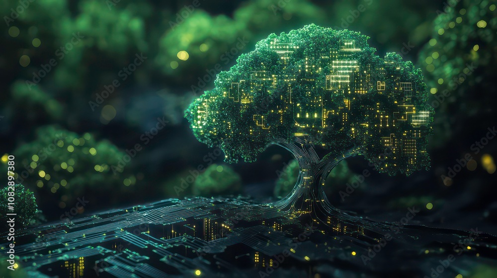 Artificial intelligence tree with circuit board connections ...