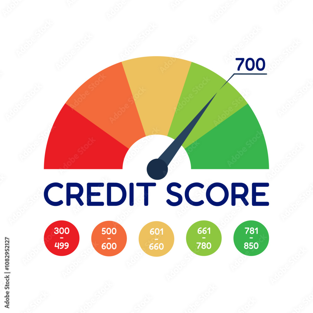 Credit score gauge, performance scale. Levels from poor to excellent ...