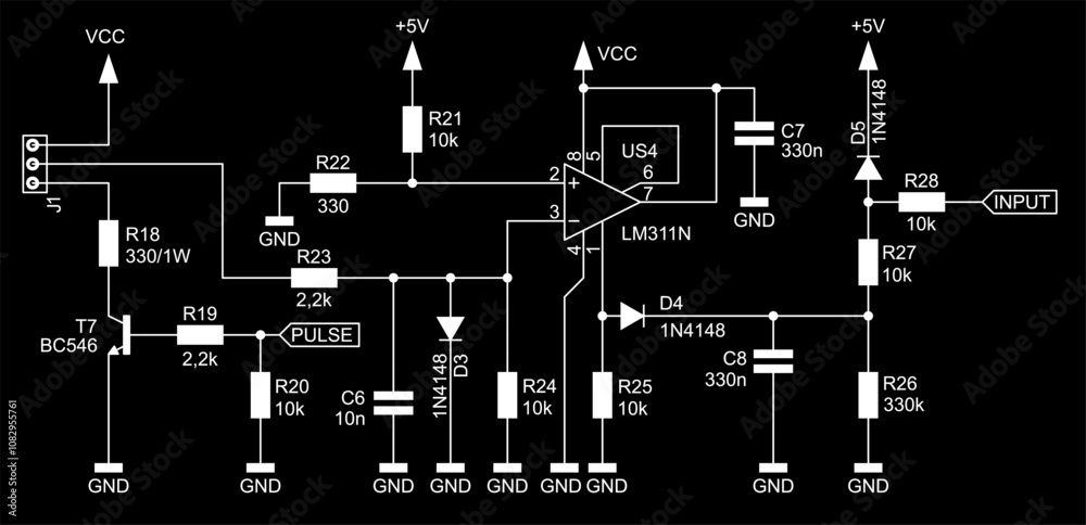 Schematic Diagram Of Electronic Device On Sheet Of Paper Vector Drawing Electrical Circuit With