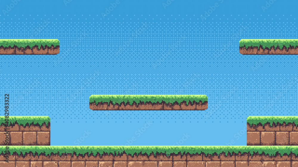 pixel art retro game level, 8 bit 2d video game background, pixel ...