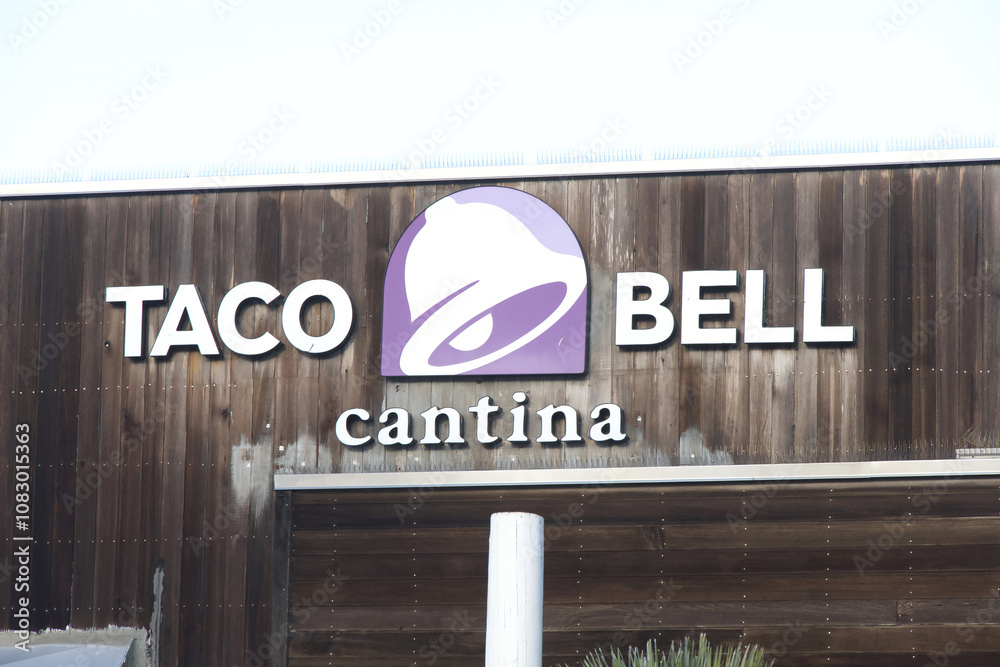 Pacifica, CA - Nov 2, 2024: Close up on Taco Bell Cantina sign, located ...