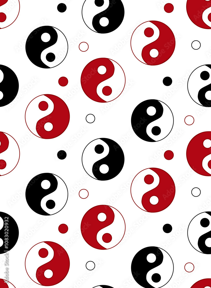 Graphic seamless pattern with yin yang symbol. Vector elements on ...
