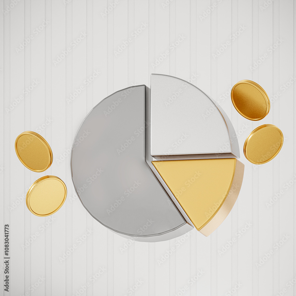 Composition of a diagram with golden coins and a percentage sign on a ...