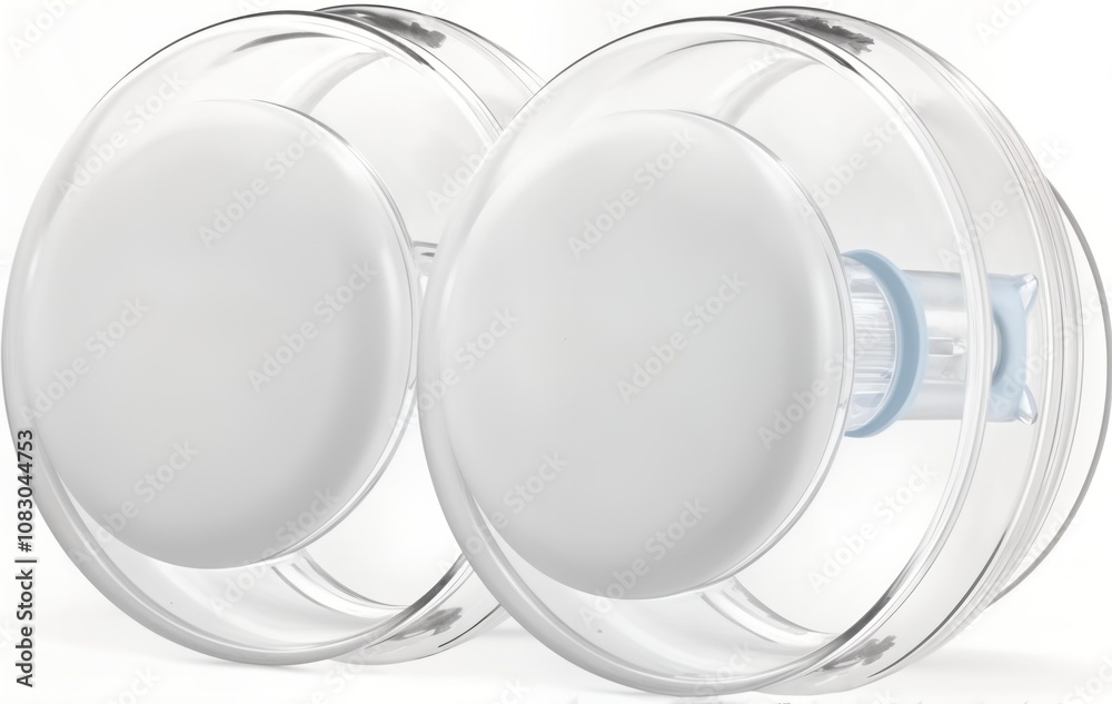 Pair of modern breast pump cups, hands-free, electric, compact size ...