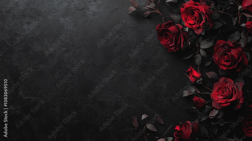 Dark mourning roses on a black background designed as a web banner A ...