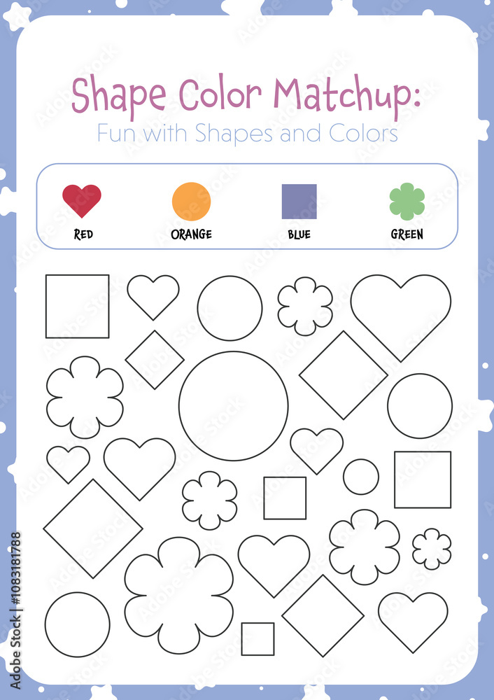 Flat design matching and coloring worksheet for preschoolers printable ...