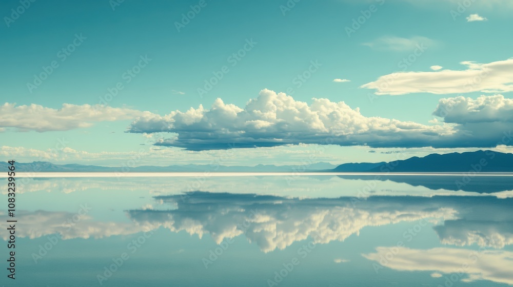 A breathtaking view of the Salar de Uyuni salt flats in Bolivia, with a ...