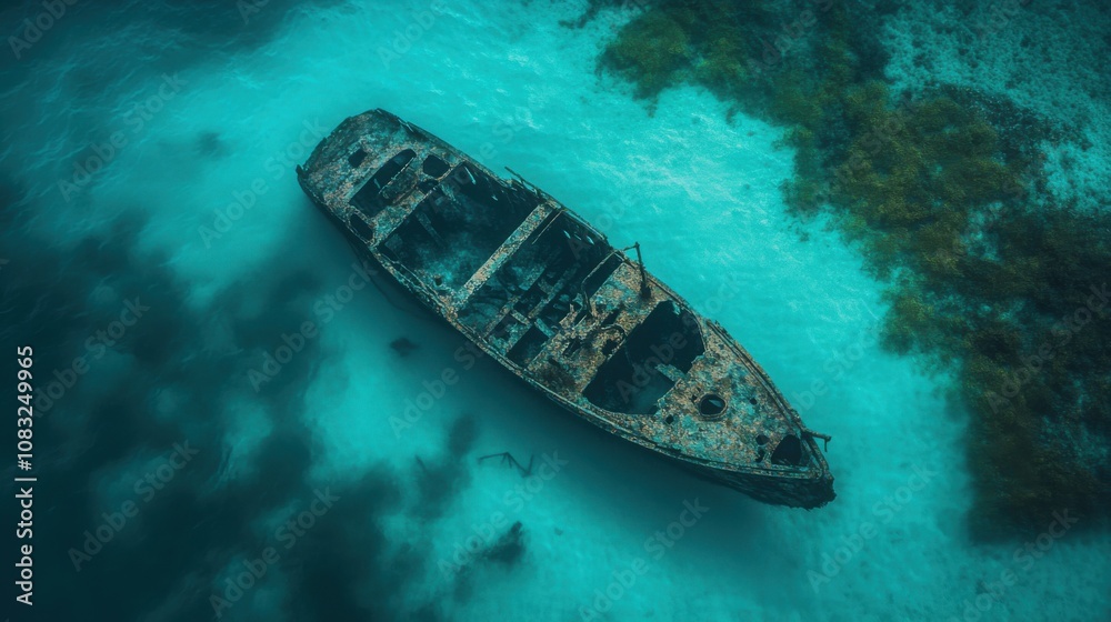 A haunting image of a deserted shipwreck partially submerged in the ...