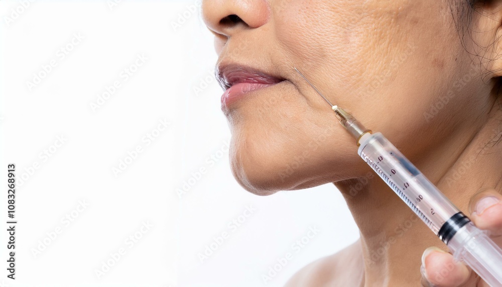 Botox Injection: Close-up of a mature woman receiving a botox injection ...