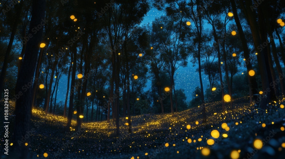 A surreal image of the bioluminescent fireflies illuminating the ...