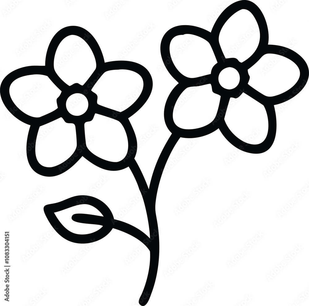 Simple Vector Outline of Two Flowers, Minimalist black-and-white vector ...