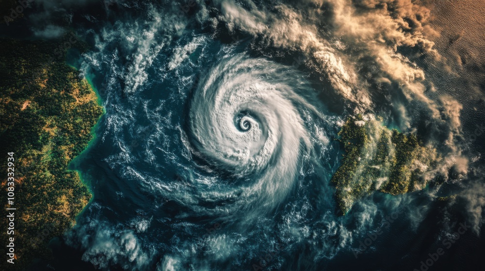 An epic aerial perspective of a powerful typhoon swirling over the ...