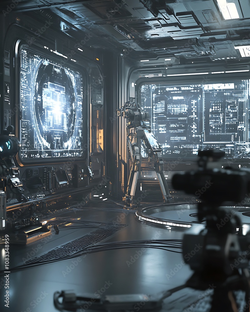 Stylized Movie Visual Display Futuristic Sci-Fi Control Room Interior Design Stock Illustration ...