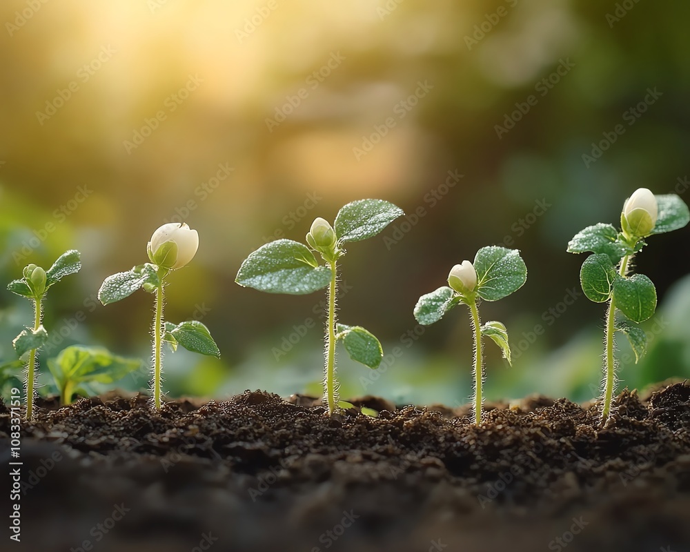 Illustration showing the stages of plant growth, from seed sprouting to full maturity ...