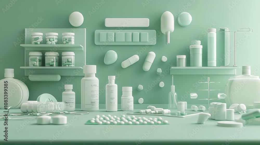A modern science lab setup featuring beakers, test tubes, and a ...