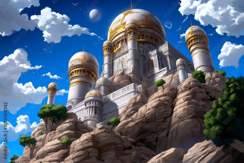 Fantasy university with ancient, magical architecture and floating ...