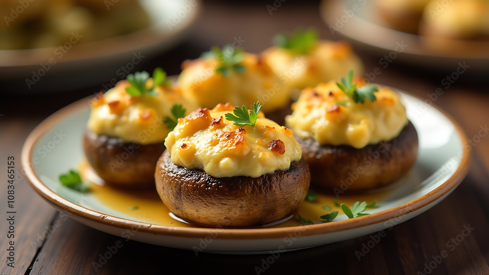 Ilustración de Stock Tapas bite of stuffed mushrooms with garlic and ...