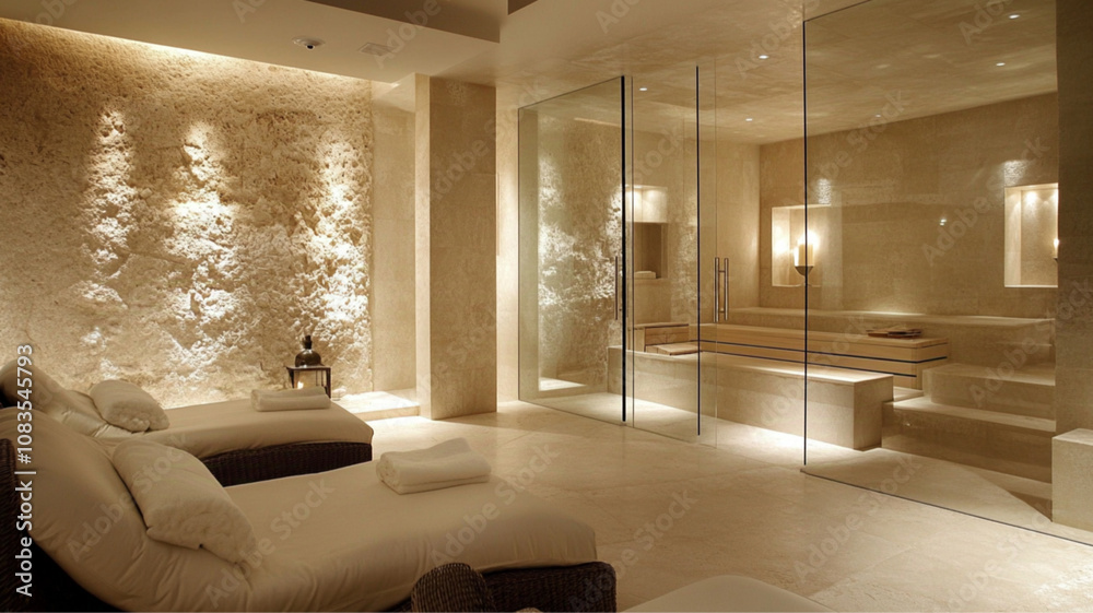high end spa steam rooms with minimal glass doors. Style a blend of ...