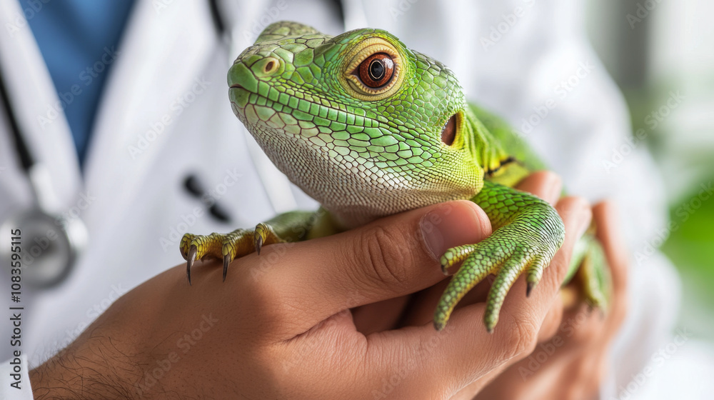 A veterinarian explaining exotic animal behavior to a pet owner, with a ...