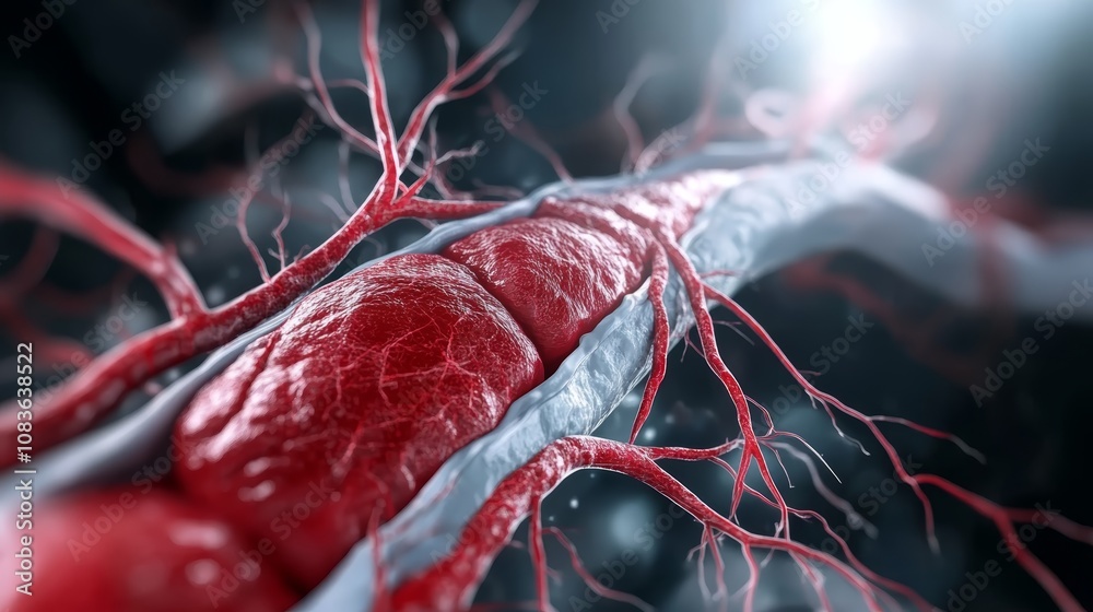 Red blood cell with flowing blood, a microscopic visualization of blood ...