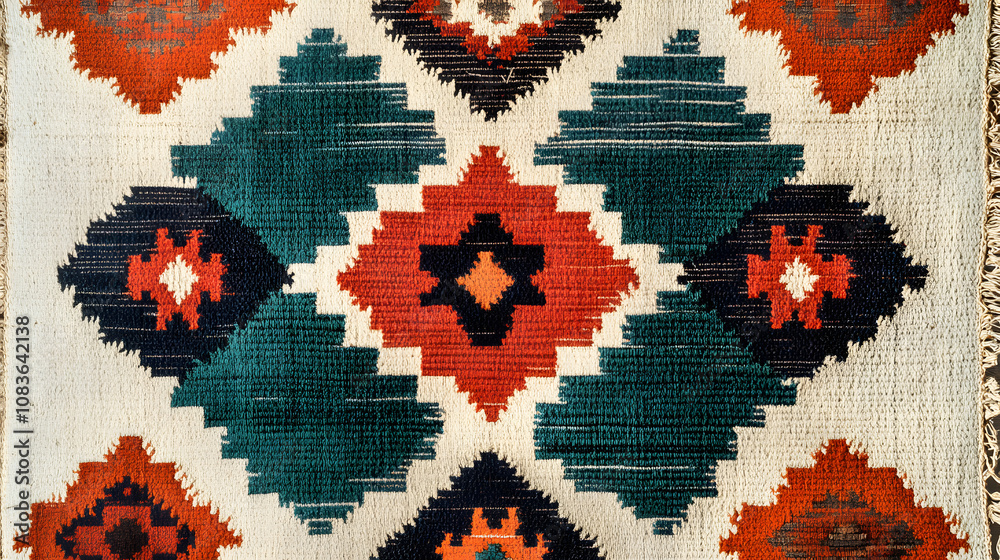 Vivid Tribal Designs of a Kilim Rug in Striking Colors and Textures ...