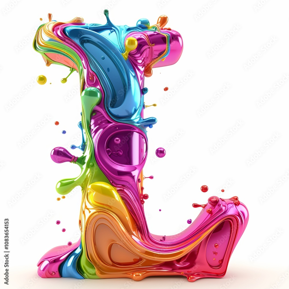 Colorful liquid paint forms the letter L. Bright, vibrant colors and ...