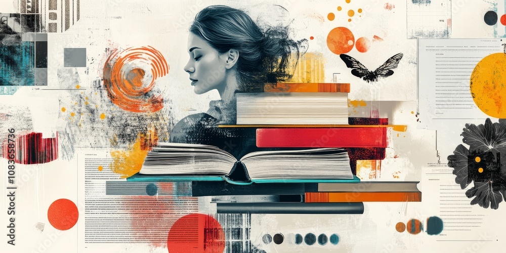 A modern art collage with an infographic style shows the idea of ...