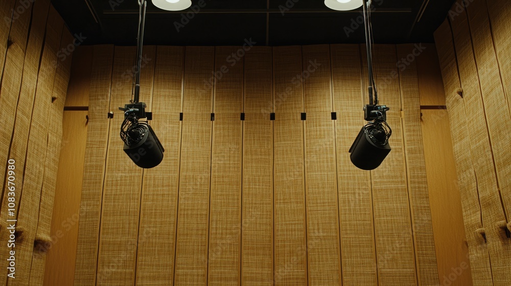 A Modern Acoustic Sound Booth with Two Ceiling-Mounted Microphones and ...