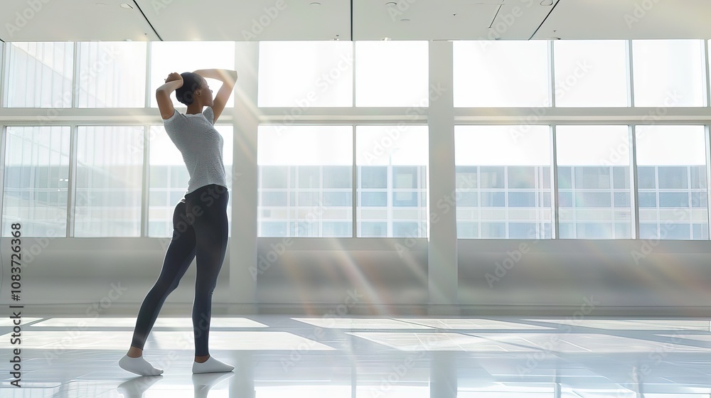 Person stretching shoulders in a relaxed pose, symbolizing the ...