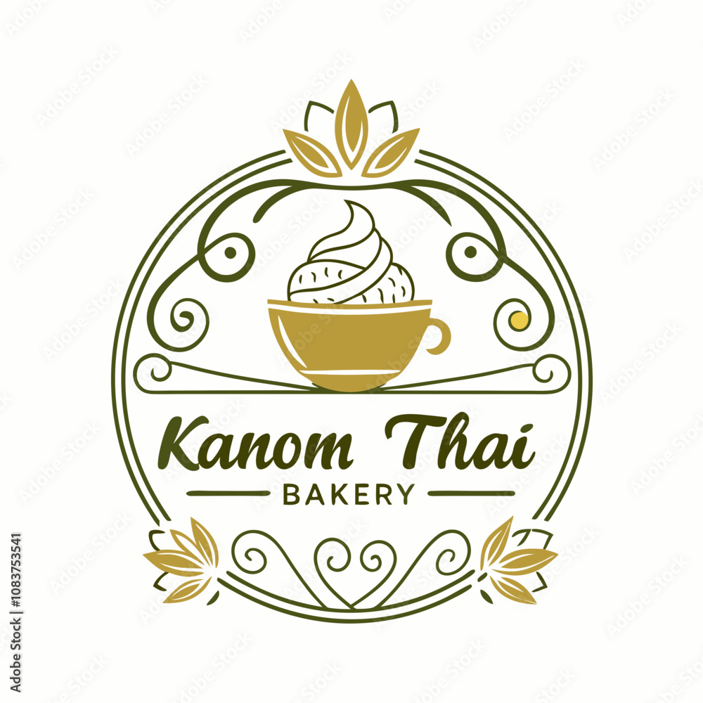 An elegant Thai bakery logo featuring a lotus flower and a bowl of ...