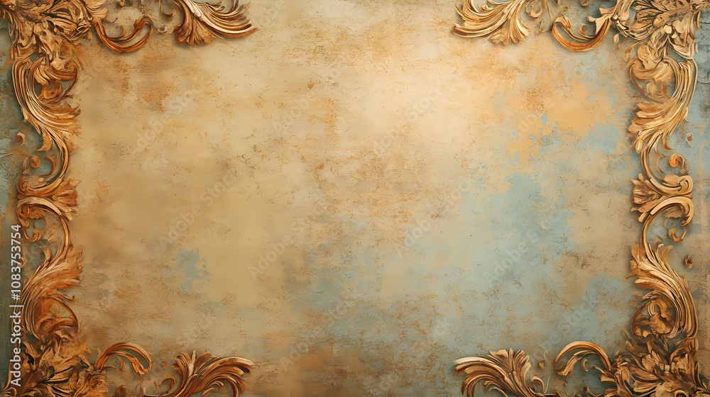 Ornate renaissance frame border on a weathered paper texture, vintage ...