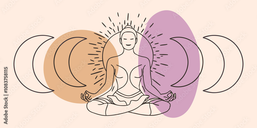 Moon Phases Arcing Above Above the meditative figure a crescent moon ...