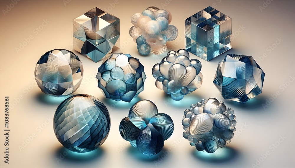 3D Crystalline Glass-Like Shapes, Transparent Textures, Depth and ...