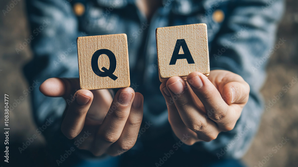 Someone is holding blocks that say "Q" and "A," showing how online ...