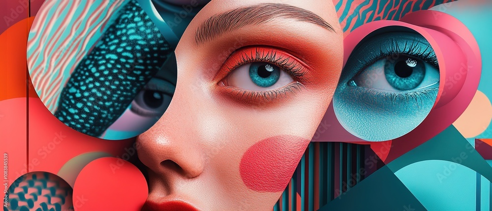 Colorful abstract shapes in layered composition depicting texture and ...