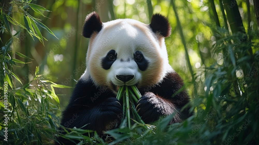 Panda Eating Bamboo in a Bamboo Forest in China Stock Photo | Adobe Stock