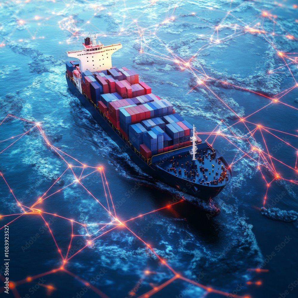AI technology in global logistics and international delivery. World map ...