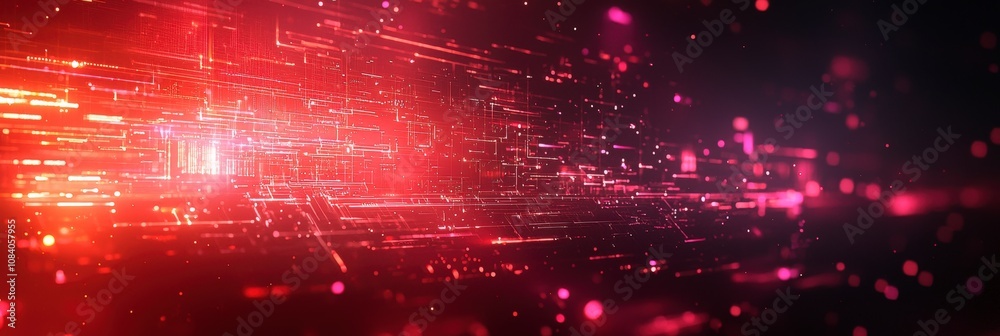 This image illustrates a red illuminated digital pathway, featuring ...