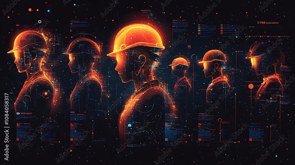 A digital infographic featuring an electrician in the middle wearing a ...