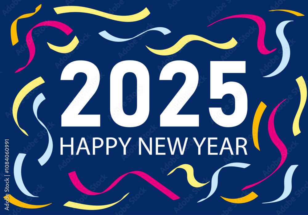 Felicitación de año nuevo 2025 en fondo azul oscuro con confeti 素材庫向量圖 ...