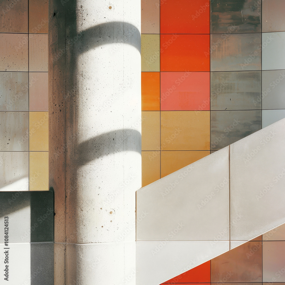 Modern architectural design features textured concrete column and ...