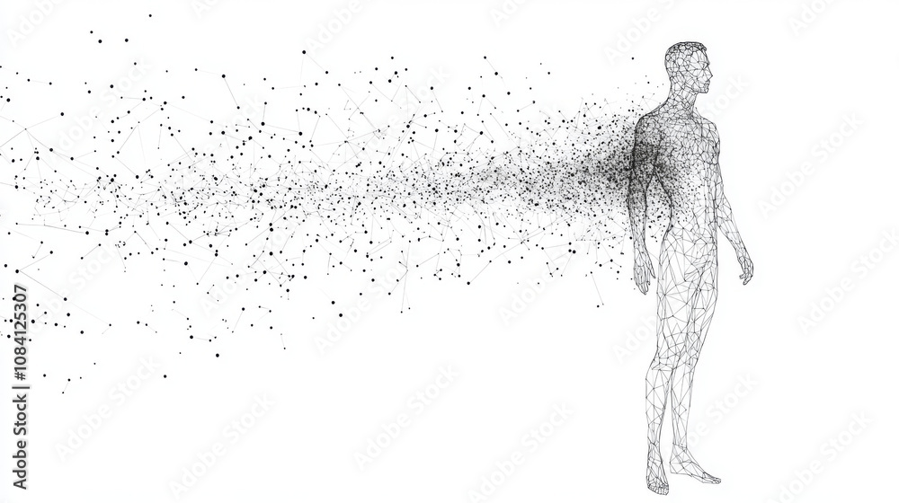 classic proportion man low poly wireframe. Abstract mash line and point ...